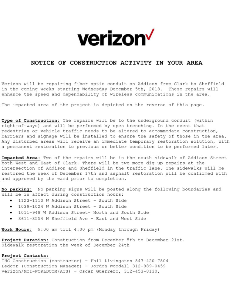Verizon Conduit Repair: Addison from Sheffield to Racine | Alderman ...