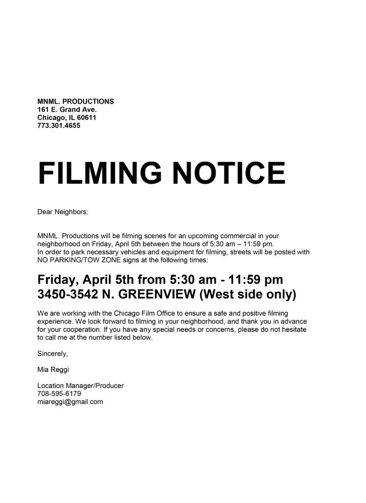 FILMING NOTICE: 3450-3542 N. GREENVIEW | Alderman Bennett Lawson – 44th ...