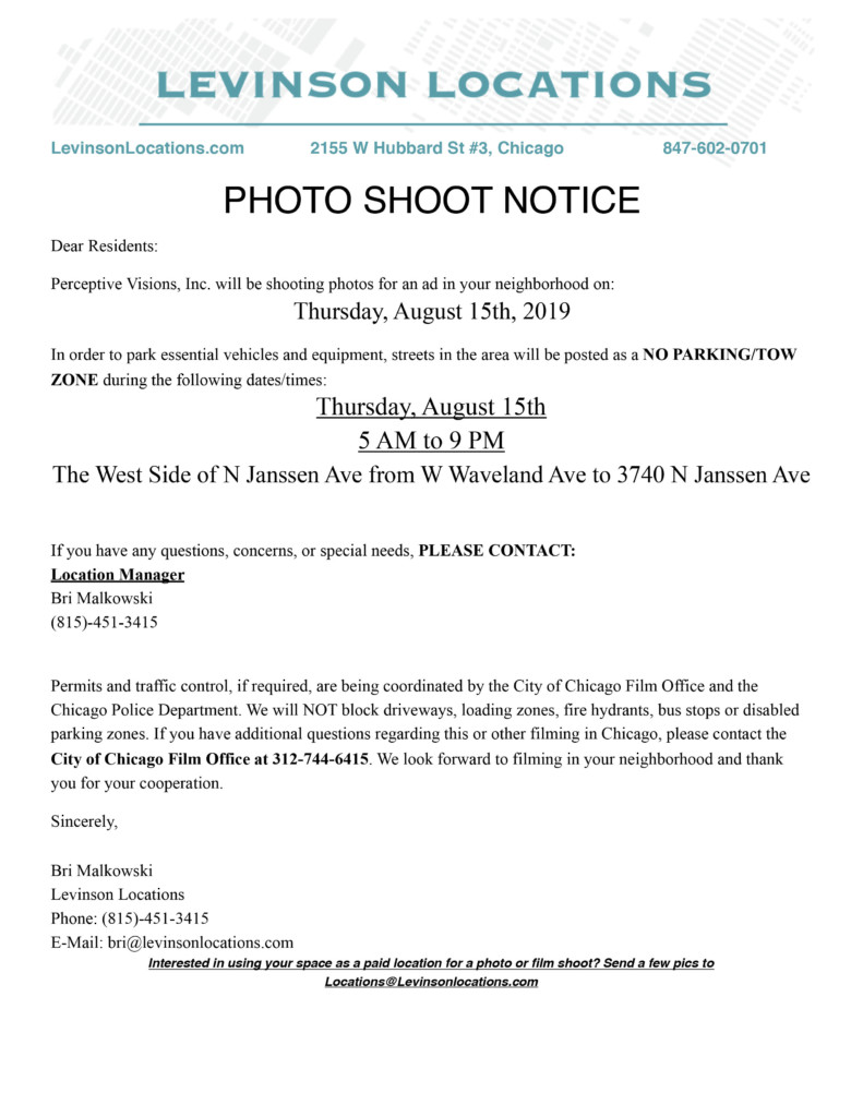 PHOTO SHOOT NOTICE: West Side of N. Janssen from W. Waveland to 3740 N ...