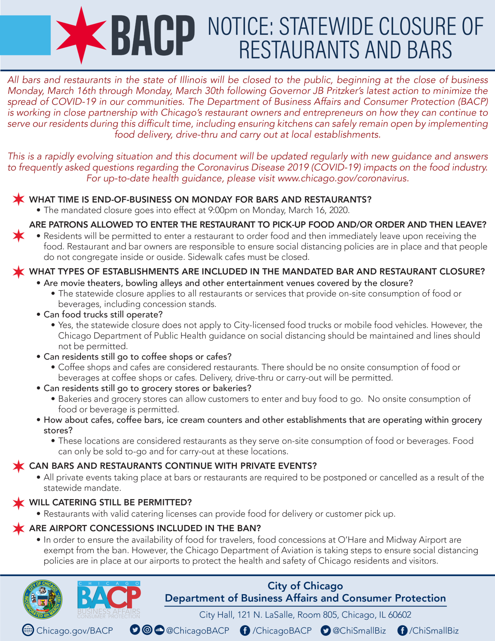 BACP NOTICE: Statewide Closure of Restaurants and Bars | Alderman ...