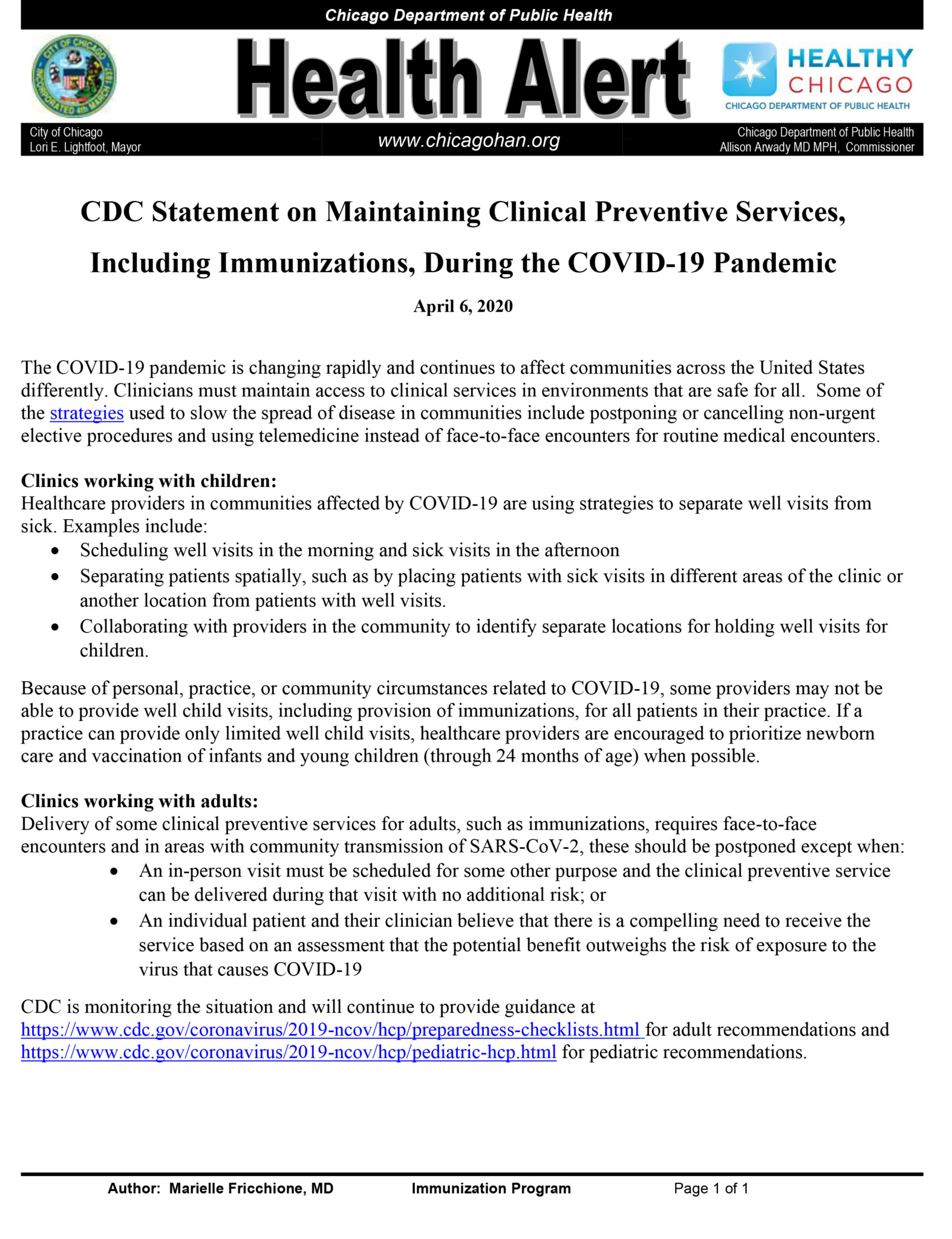 CDC Statement on Maintaining Clinical Preventive Services, Including ...