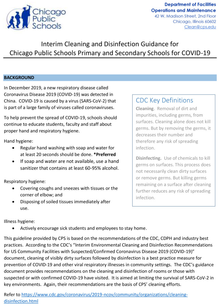 Interim Cleaning and Disinfection Guidance for Chicago Public Schools ...