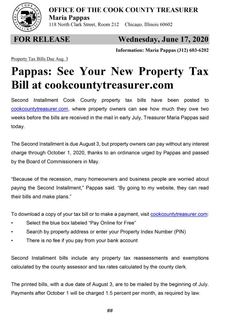 Pappas: See Your New Property Tax Bill at cookcountytreasurer.com ...
