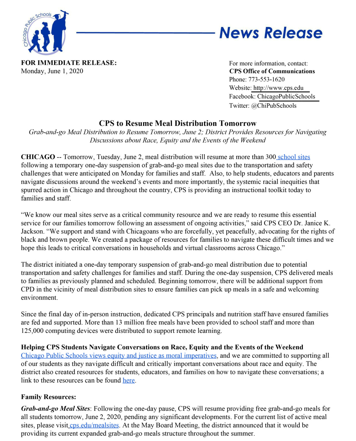 CPS to Resume Meal Distribution Tomorrow | Alderman Bennett Lawson ...