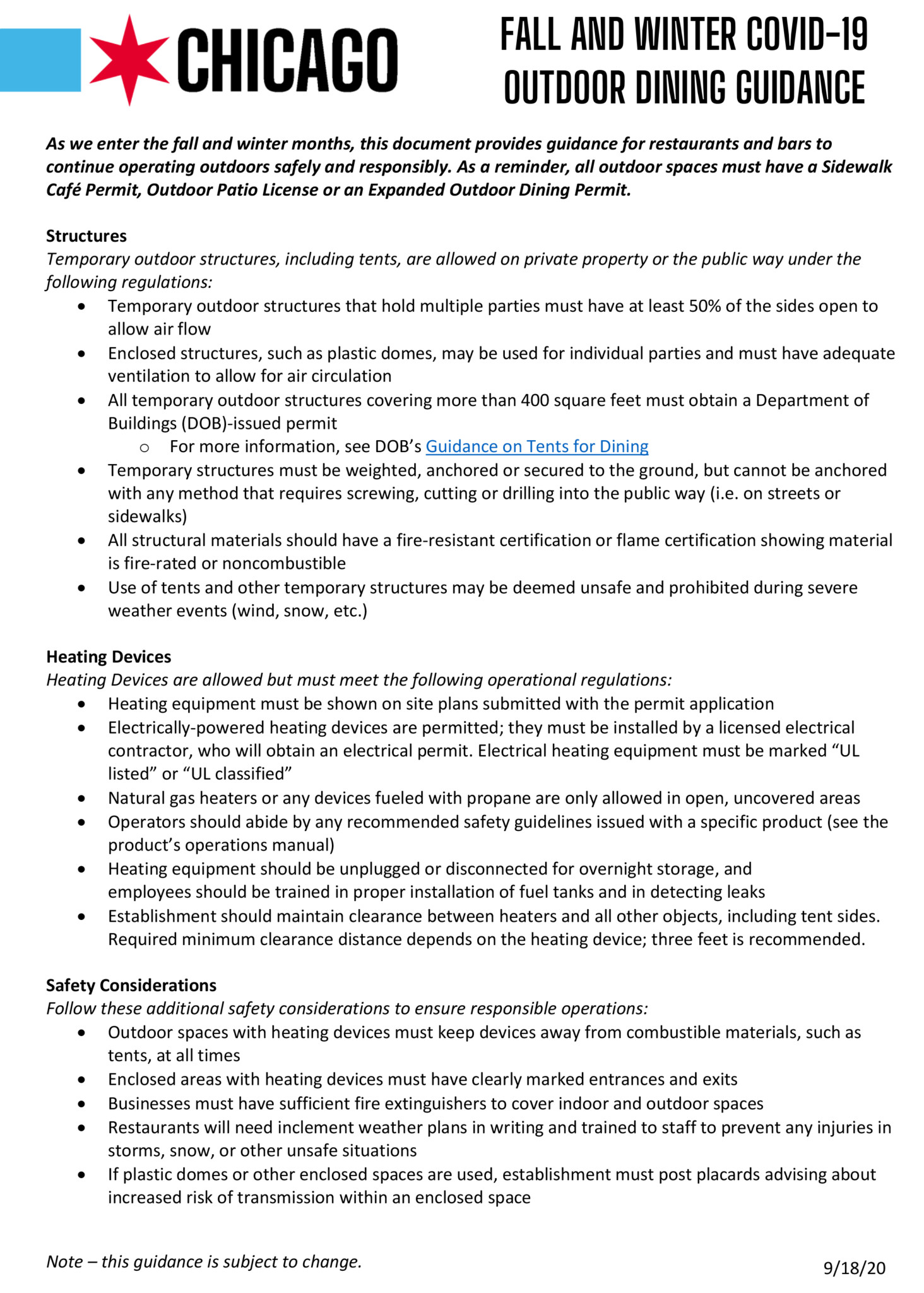 Fall and Winter COVID-19 Outdoor Dining Guidance | Alderman Bennett ...