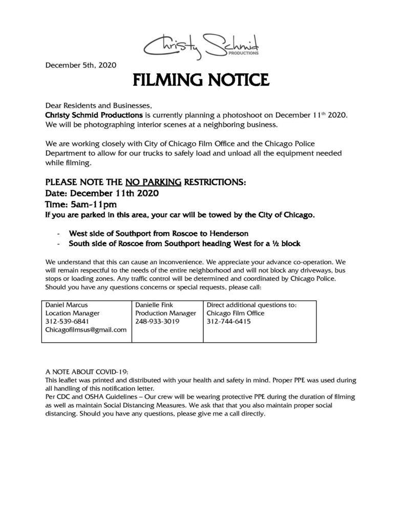Filming Notice – Roscoe and Henderson | Alderman Bennett Lawson – 44th ...