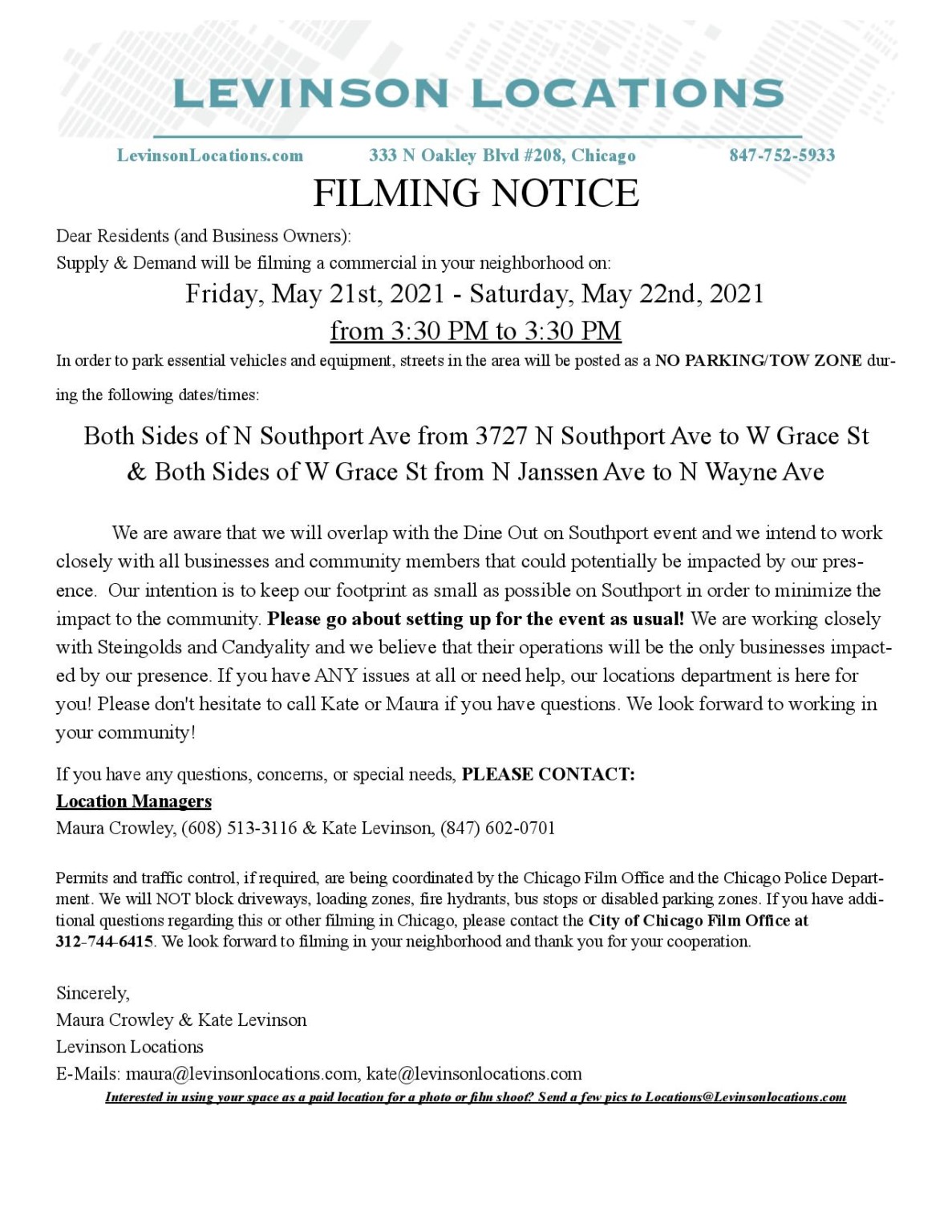 5/22 – Southport Filming Notice | Alderman Bennett Lawson – 44th Ward ...