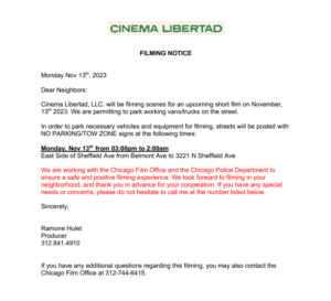 Filming Notice – 3221 N. Sheffield | Alderman Bennett Lawson – 44th ...