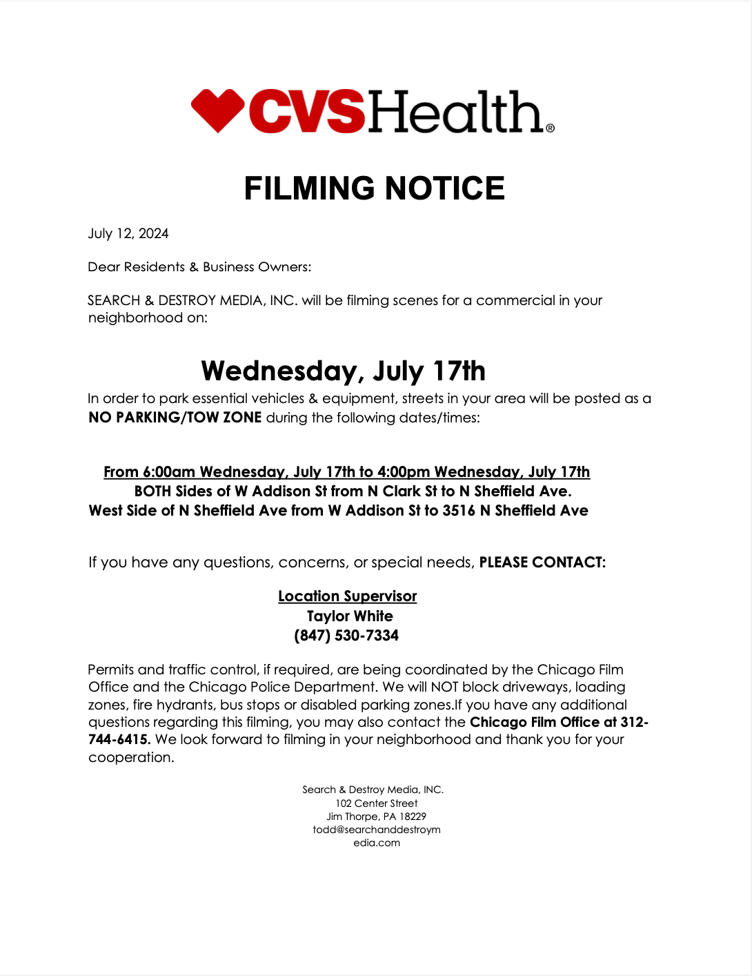Filming Notice – 7/17 | Alderman Bennett Lawson – 44th Ward Chicago